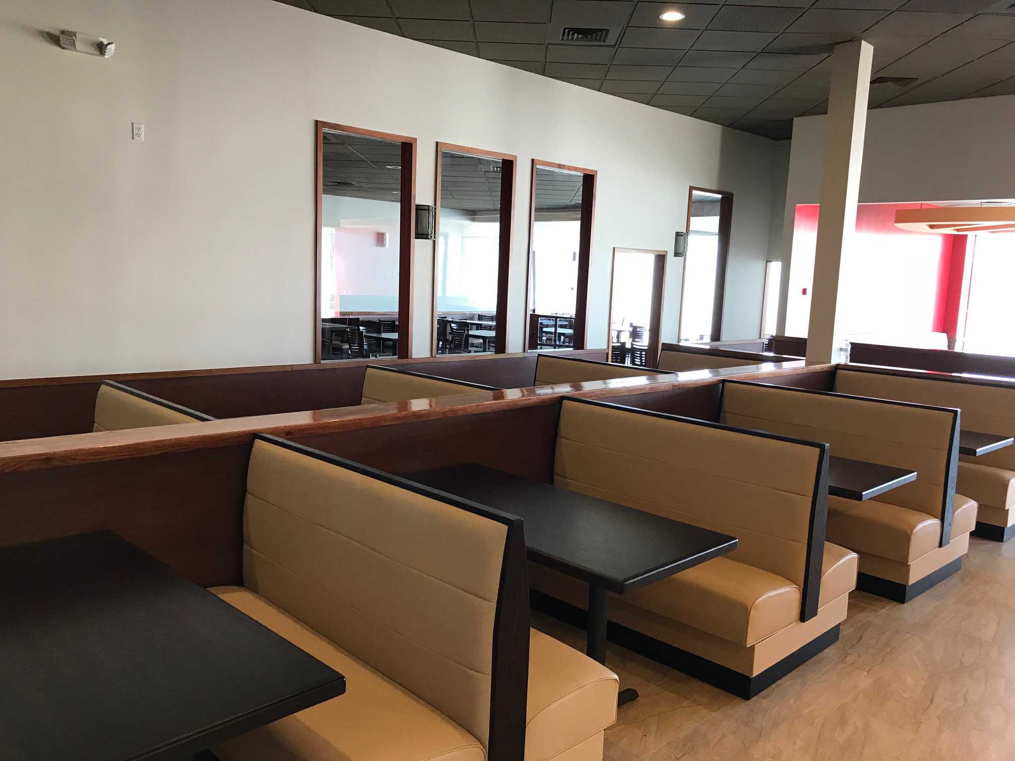 Three Horizontal Channel Wood Panel Style Restaurant Booth